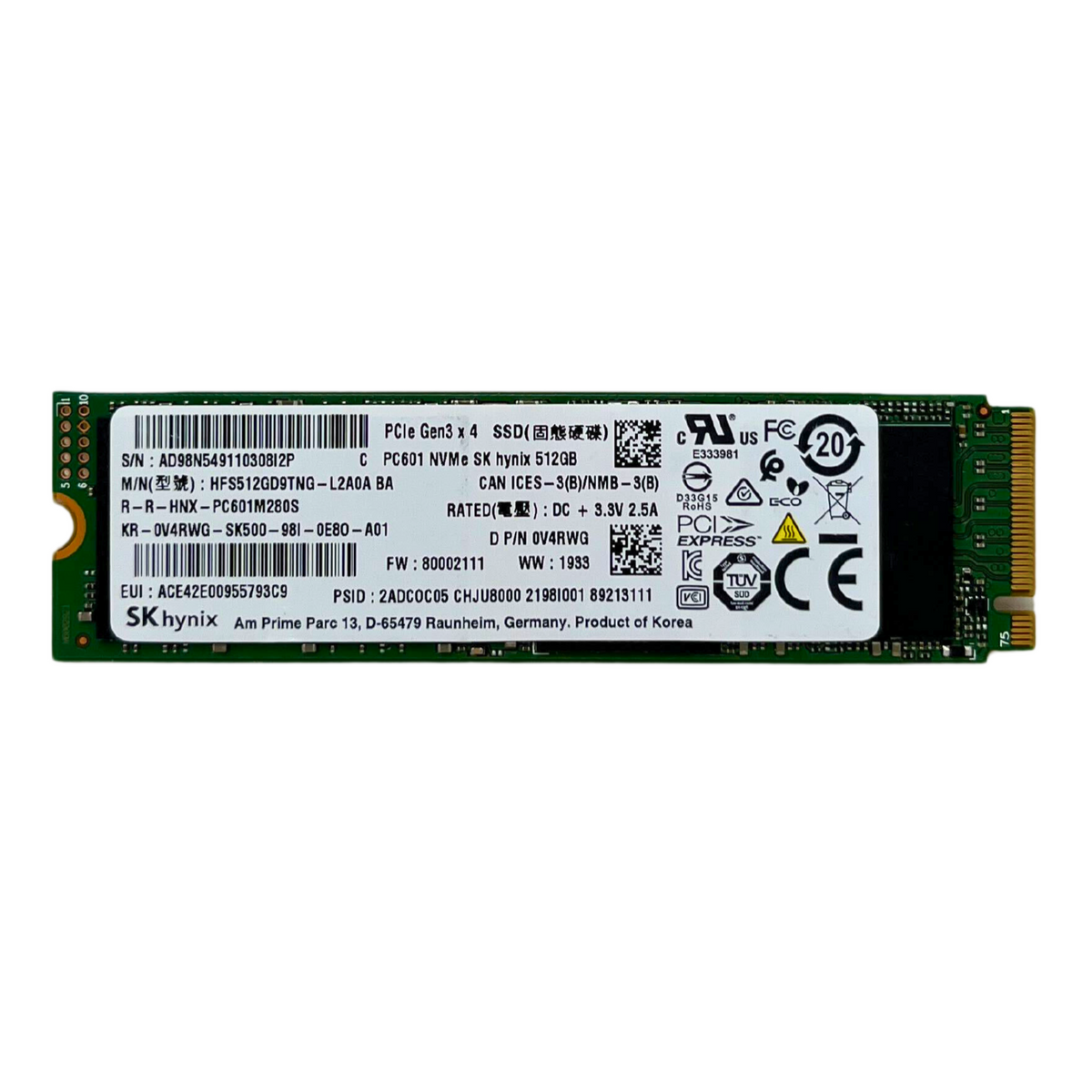 Dell 512GB PCIe Gen3 x 4 M.2 SSD Solid State Drive SKhynix PC601 HFS51 ...