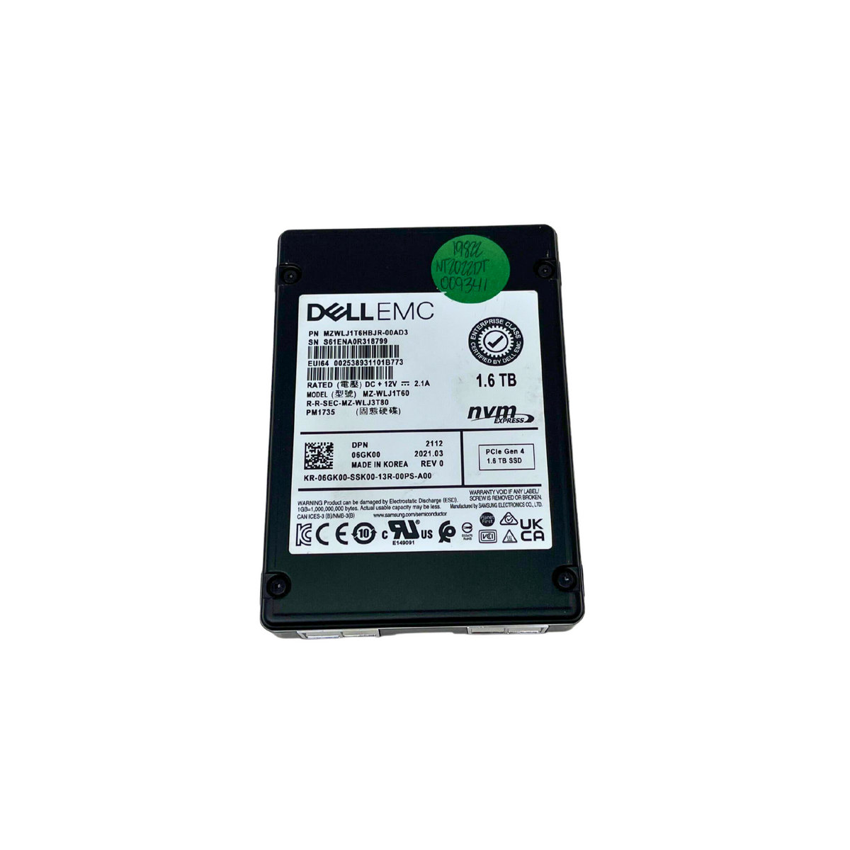 Dell/EMC PM1735 1.6TB U.2 NVMe PCIe Gen 4 SSD Sold State drive(MZ-WLJ1 ...