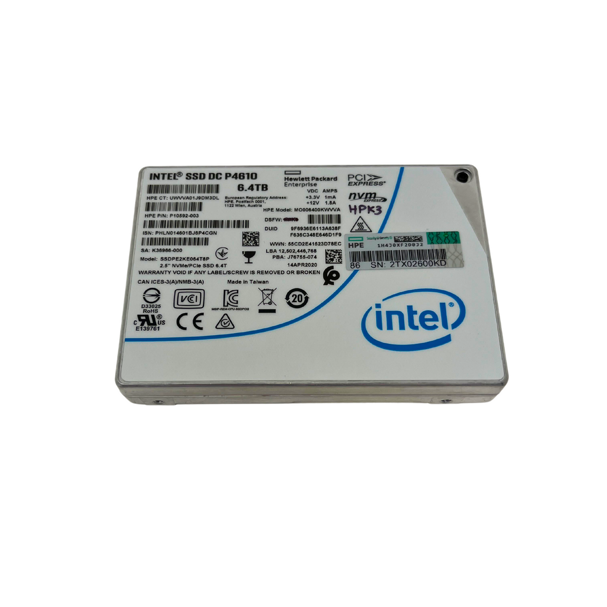 HP Intel DC P4610 Series 6.4TB NVMe PCIe 2.5" SSD Solid State Drive(P1 ...