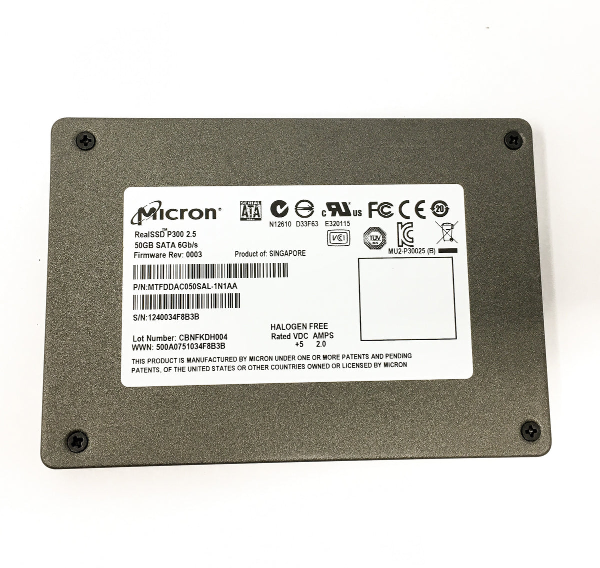 MICRON 50GB REAL SSD P300 6GBPS SATA 2.5'' SOLID STATE DRIVE (MTFDDAC0 ...
