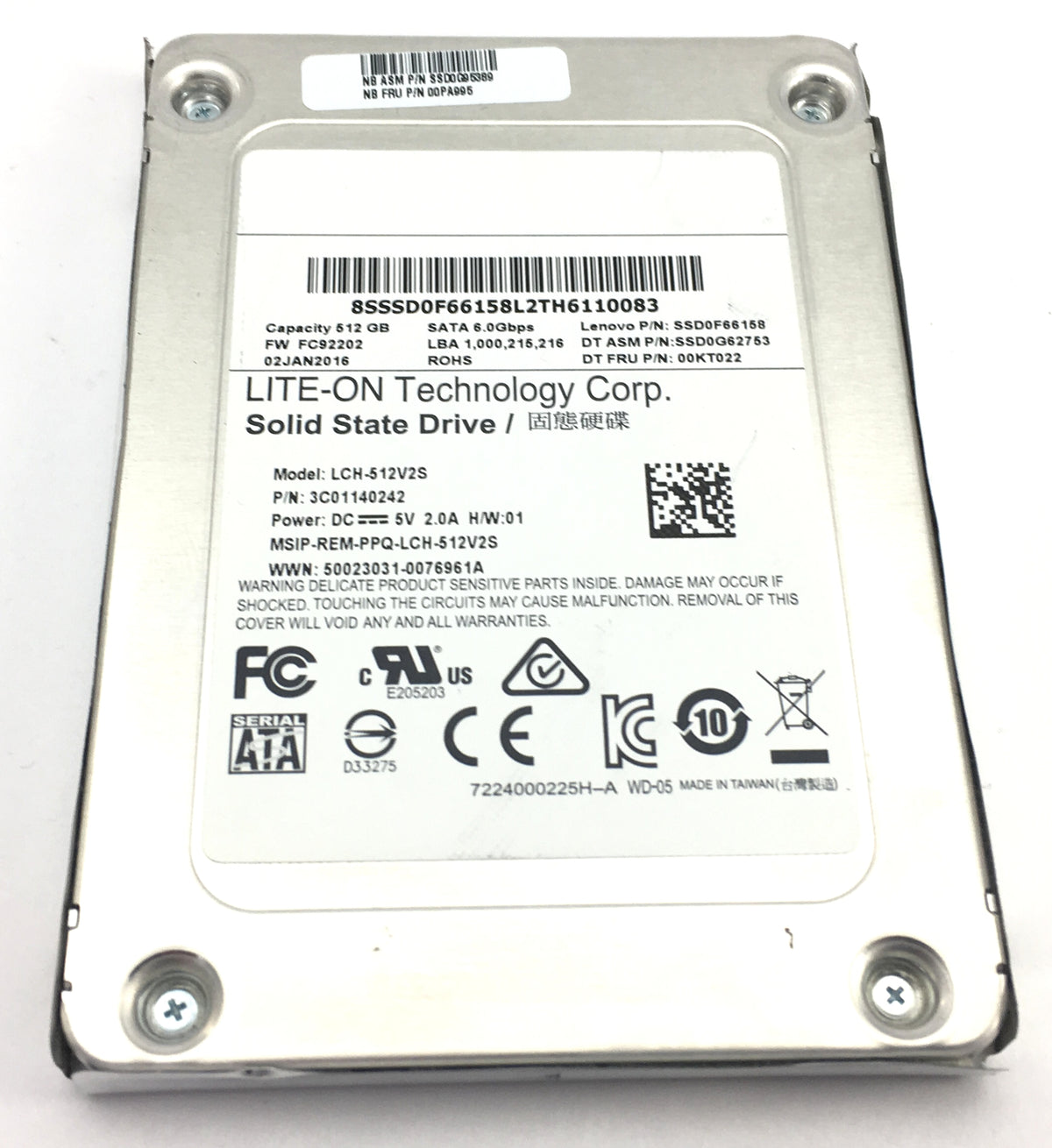 LENOVO LITE-ON LCH-512V2S 512GB 6GBPS SATA 2.5'' SOLID STATE DRIVE (3C ...