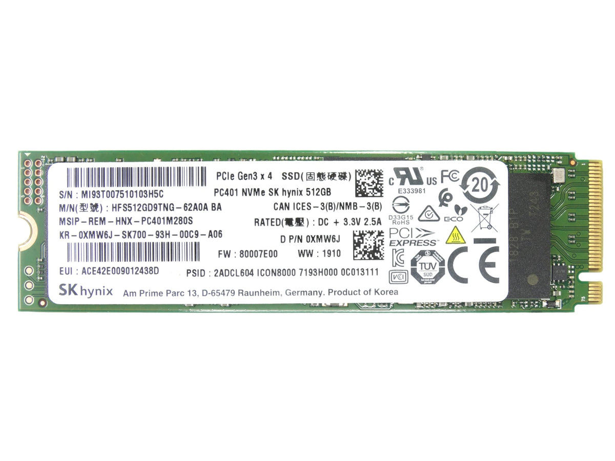 Dell 512GB TLC PCIe Gen3.0 x4 NVMe M.2 SSD Solid State Drive (XMW6J ...